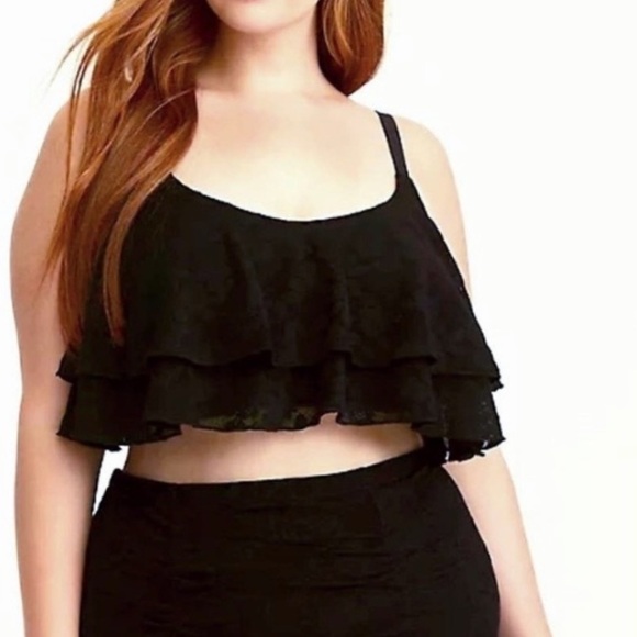 torrid | Swim | Torrid Black Lace Ruffle Flounce Bikini Swim Top Plus ...